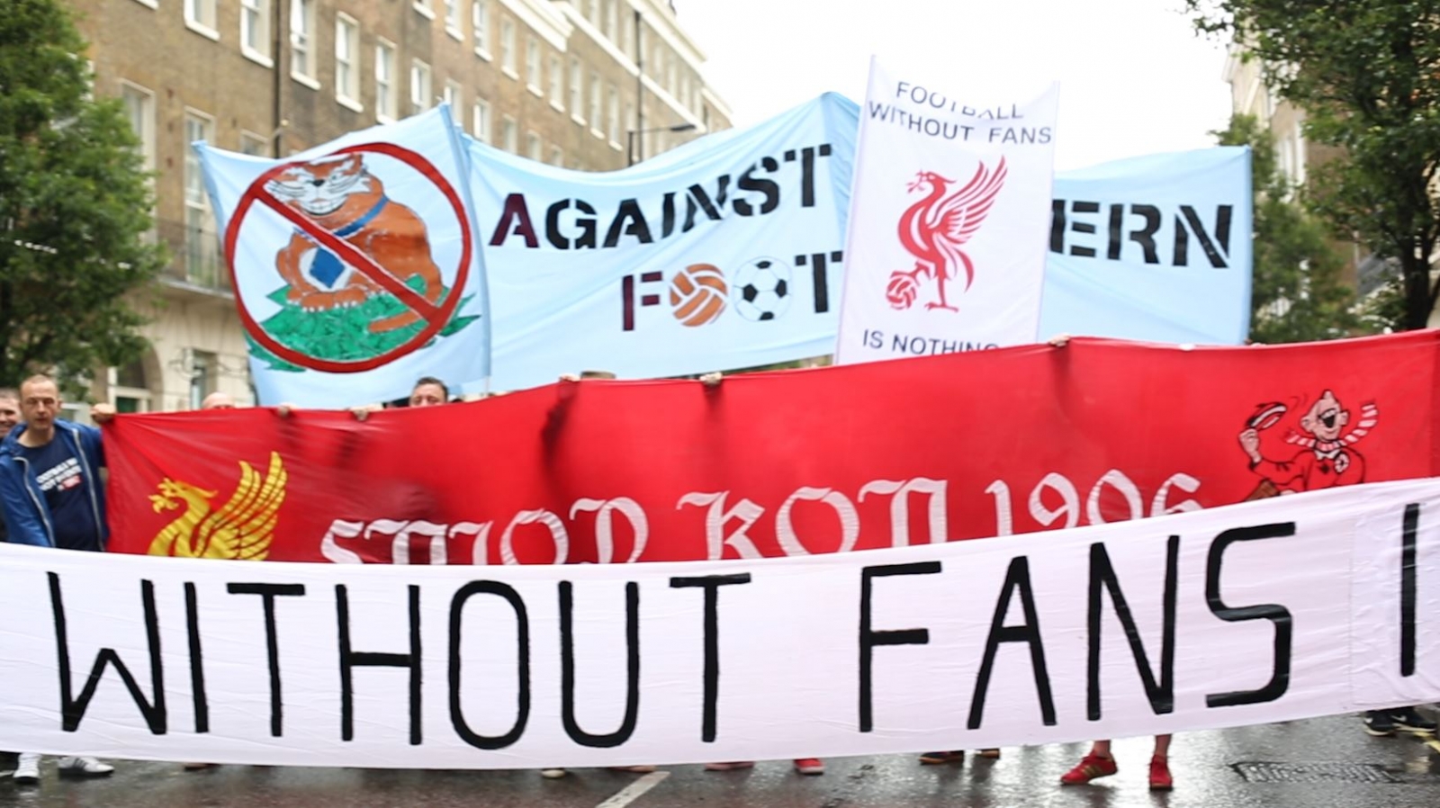 Football Fans Protest Outside Premier League Headquarters Over Ever ...