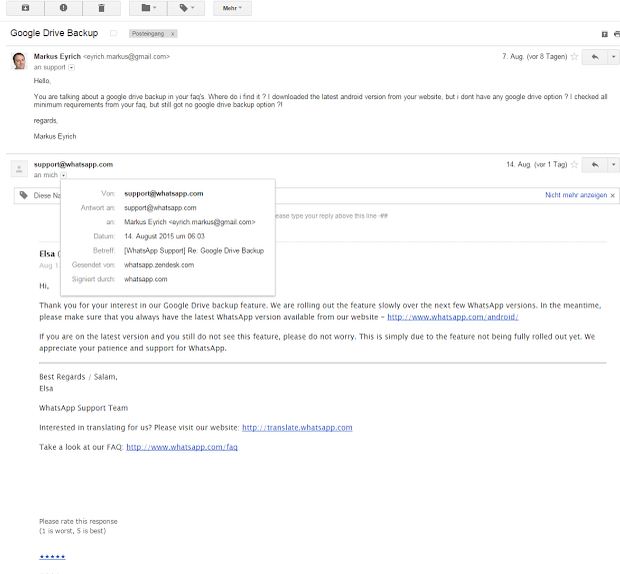 WhatsApp's Google Drive backup functionality rolling out over next few ...