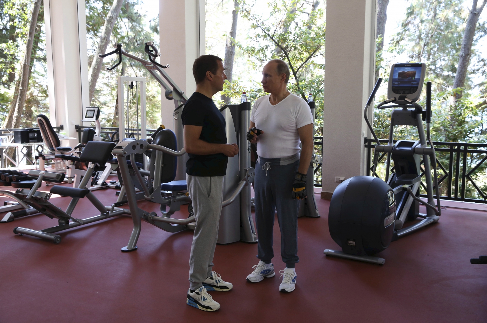 Putin and Medvedev get together to work up a sweat in Sochi