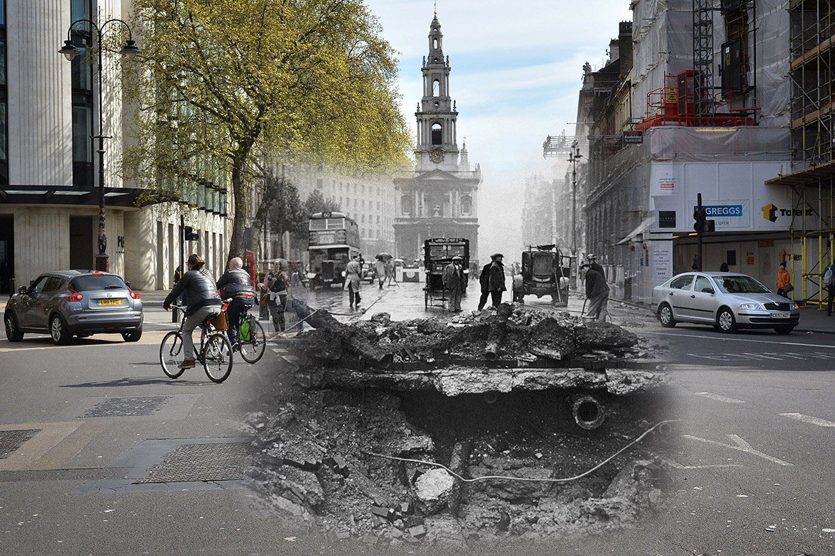 London in the Blitz: Fascinating pictures of bombed streets merged ...