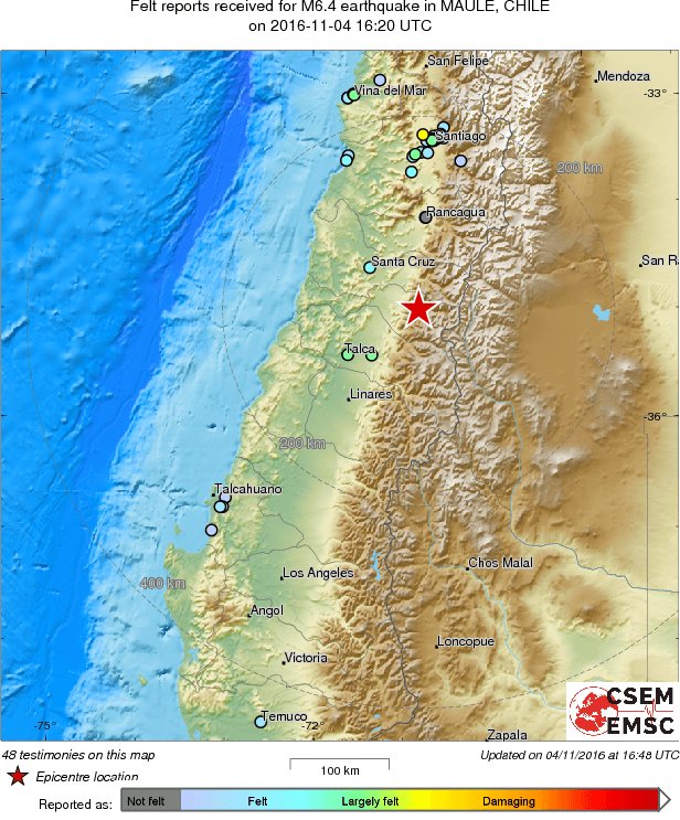 Earthquake of 6.4 magnitude hits central Chile shaking the Santiago ...