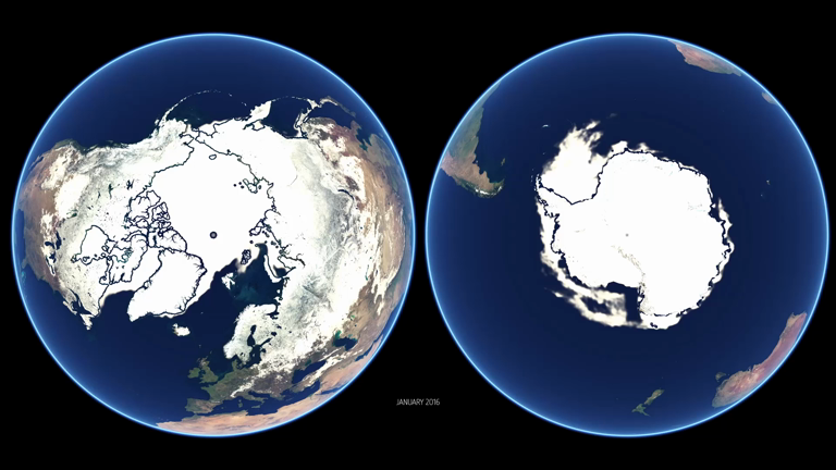 Animation shows polar ice cap changes over a year
