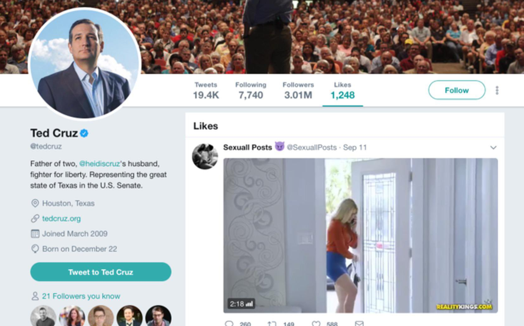 Screenshot of Ted Cruz Liking a 'Sexual Post' Video on 9/11 Resurfaces ...